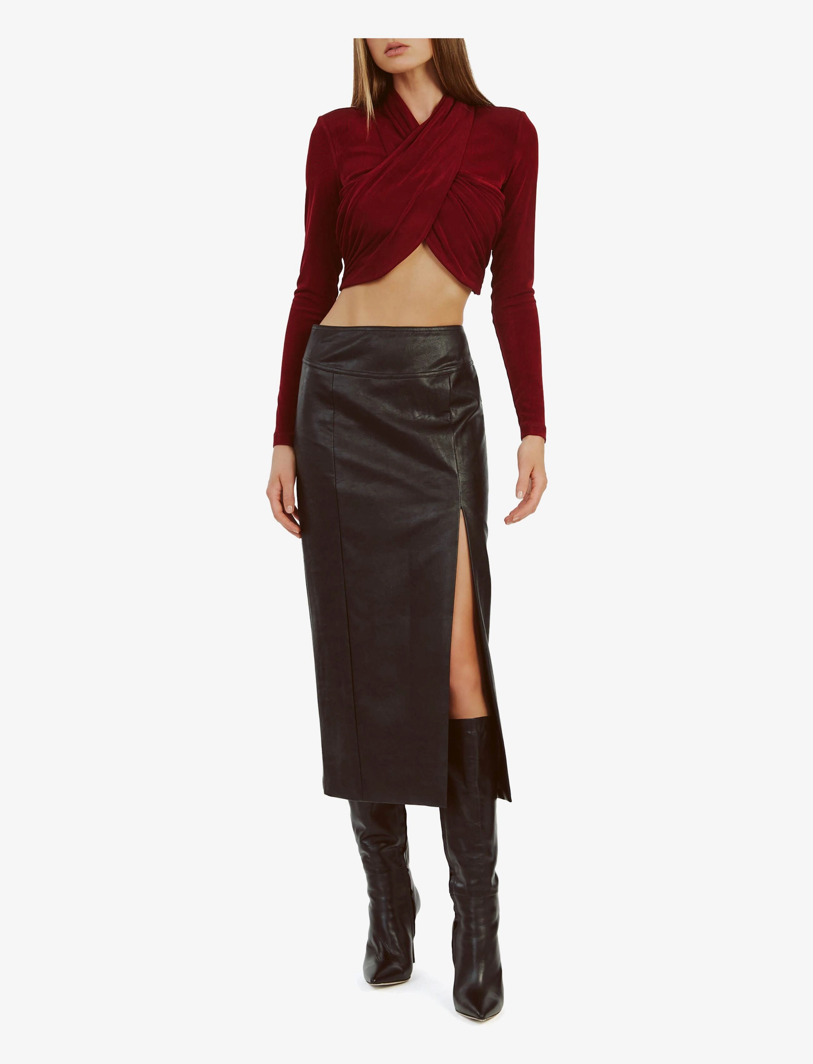 Bardot Dante Vegan Leather Midi Skirt (Black) – 225 kr – Booztlet.com