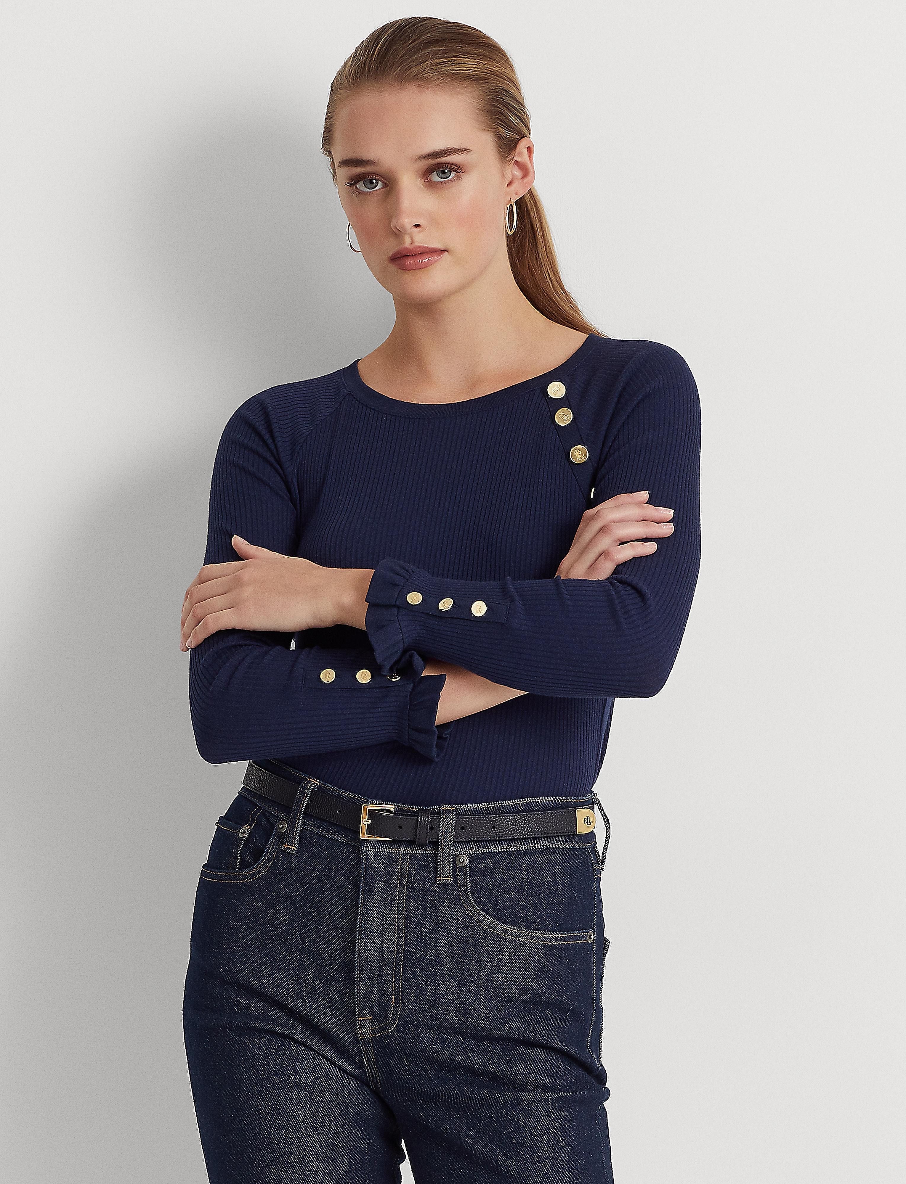 Lauren Ralph Lauren Button-trim Cotton-blend Knit Top - Pulls - Boozt.com