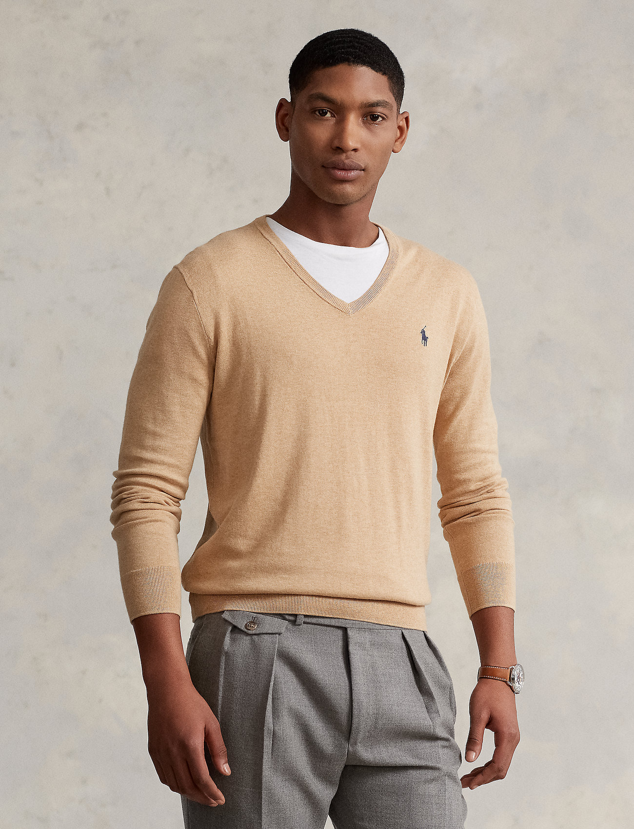 Polo Ralph Lauren Textured Cotton Sweater Truien Met V Hals