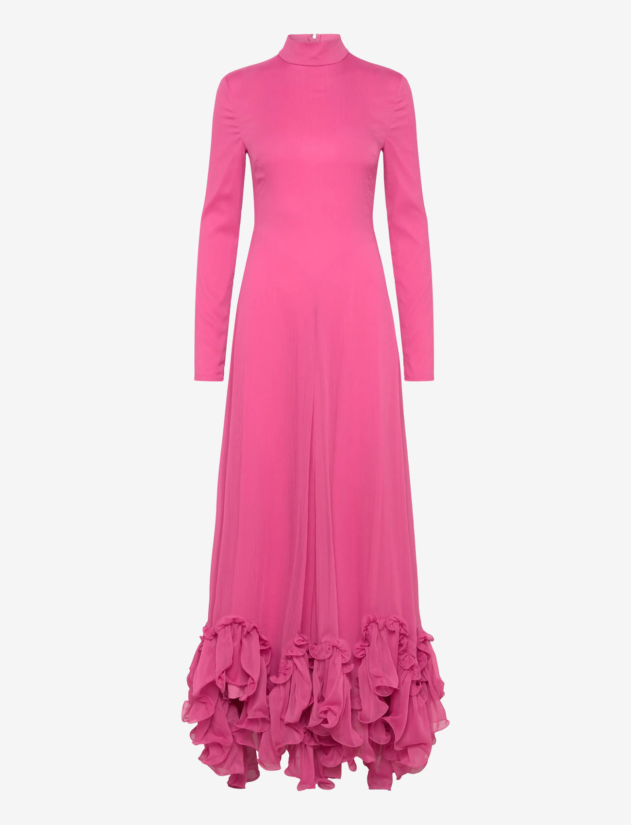 ROTATE Birger Christensen Chiffon Maxi Ruffle Dress (Carmine Rose pink ...