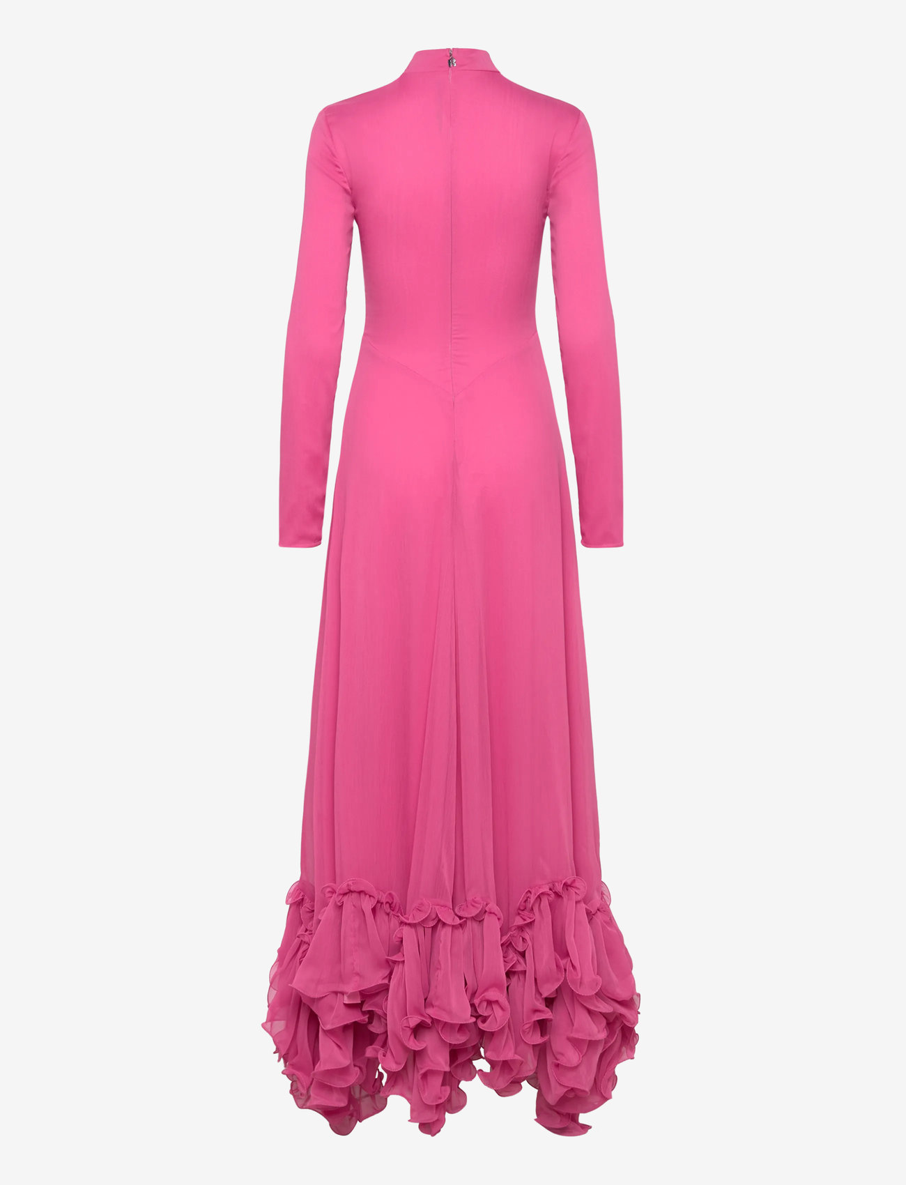 ROTATE Birger Christensen Chiffon Maxi Ruffle Dress (Carmine Rose pink ...